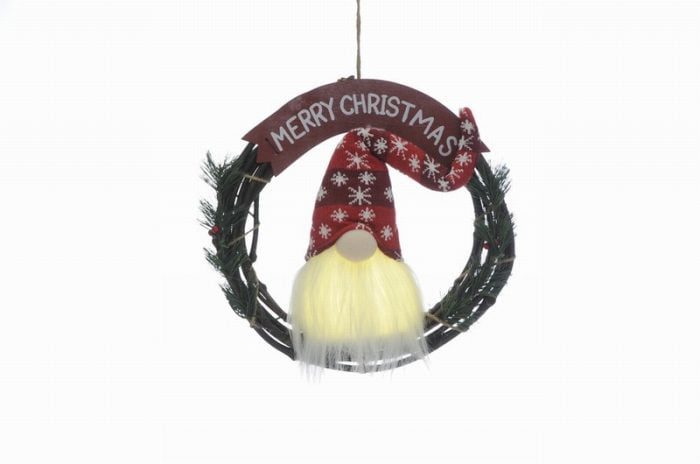 33cm bo rattan wreath with light up beard gonk - Raglan Garden Centre